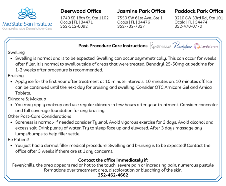 Patient Aftercare Instructions - MidState Skin Institute