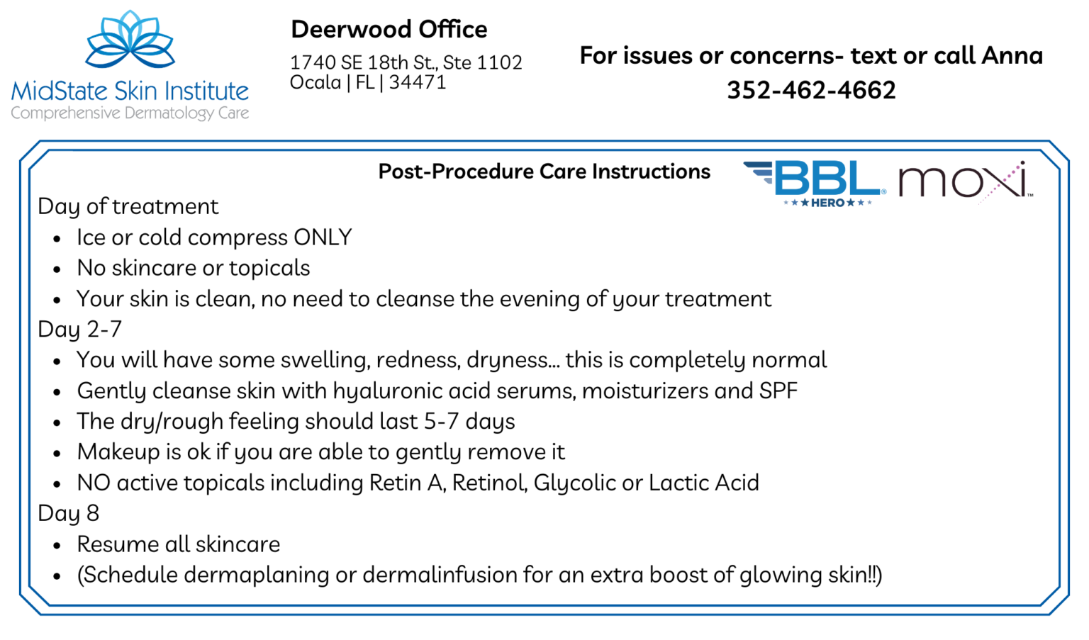 Patient Aftercare Instructions - MidState Skin Institute