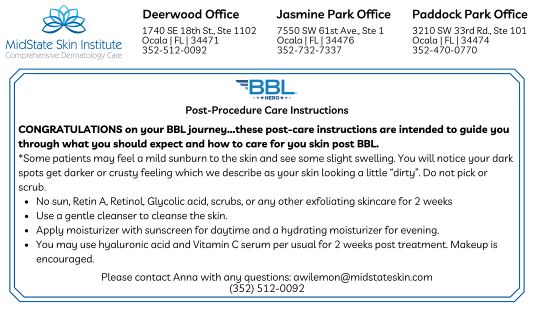 Patient Aftercare Instructions - MidState Skin Institute