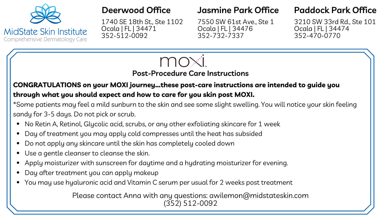 Patient Aftercare Instructions - MidState Skin Institute